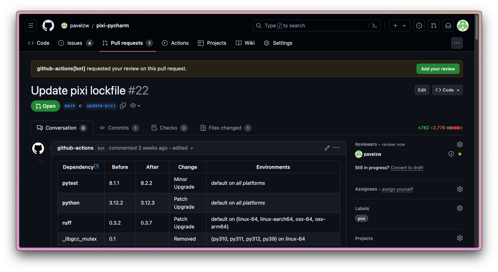 Update lockfiles with GitHub Actions - Pixi by prefix.dev