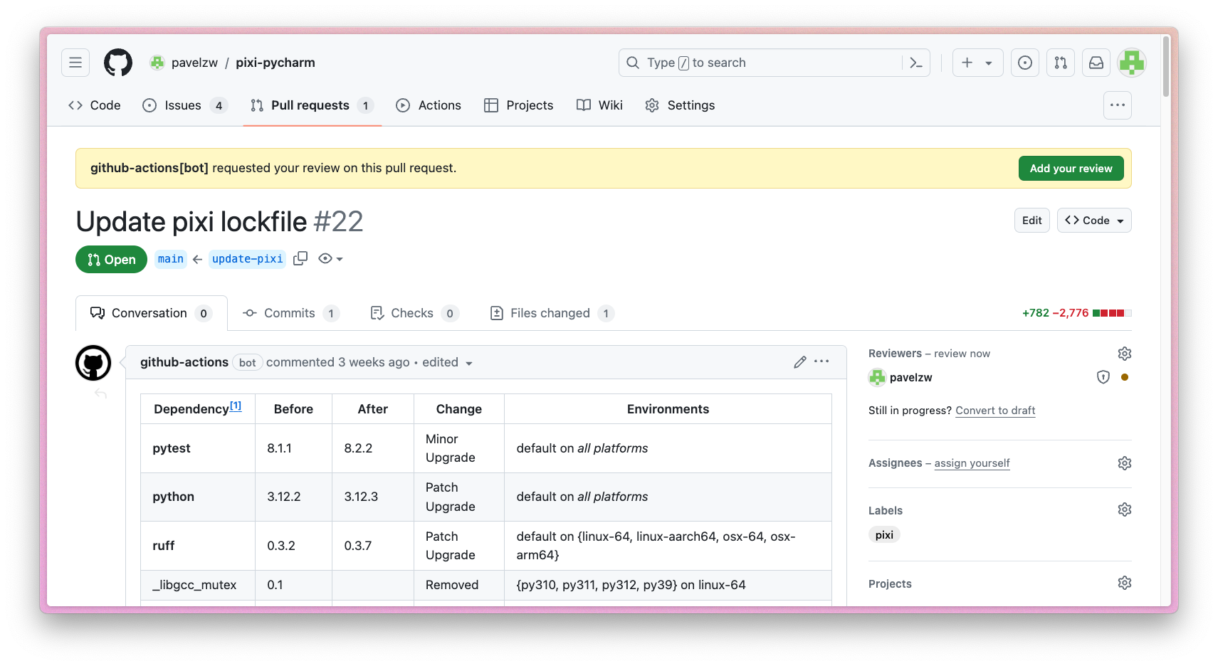 Update lockfiles with GitHub Actions - Pixi by prefix.dev
